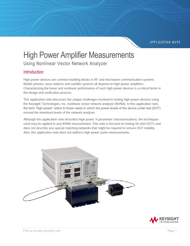 High Power Amplifier Measurements Using Nonlinear Vector Network Analyzer PDF Asset Page | Keysight